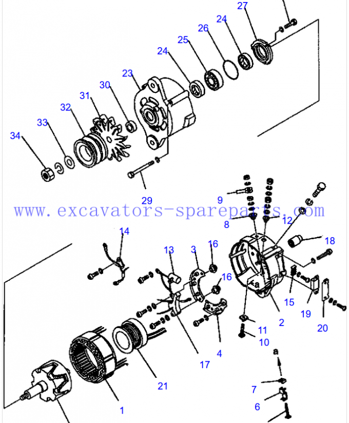 Excavator Alternator 600-821-9690 600-821-7510 600-821-9680 For PC400 S6D125
